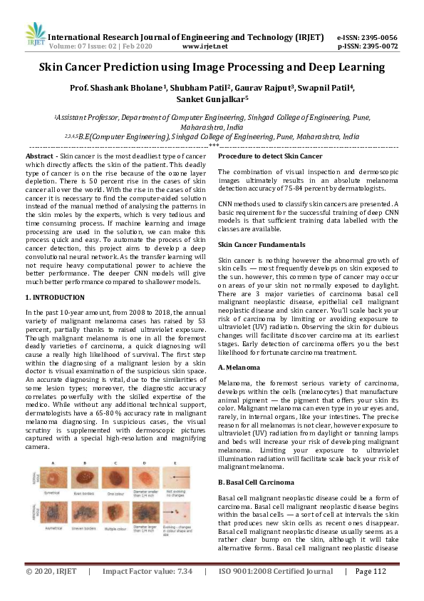 (PDF) IRJET- Skin Cancer Prediction using Image Processing and Deep ...