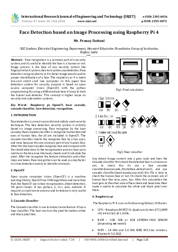 Pdf Irjet Face Detection Based On Image Processing Using Raspberry Pi 4
