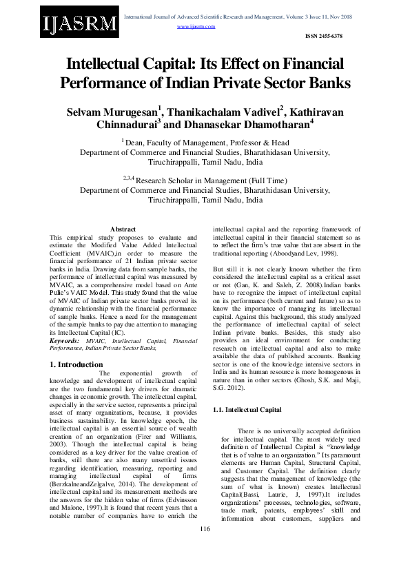 (PDF) Intellectual Capital: Its Effect on Financial Performance of Indian Private Sector Banks