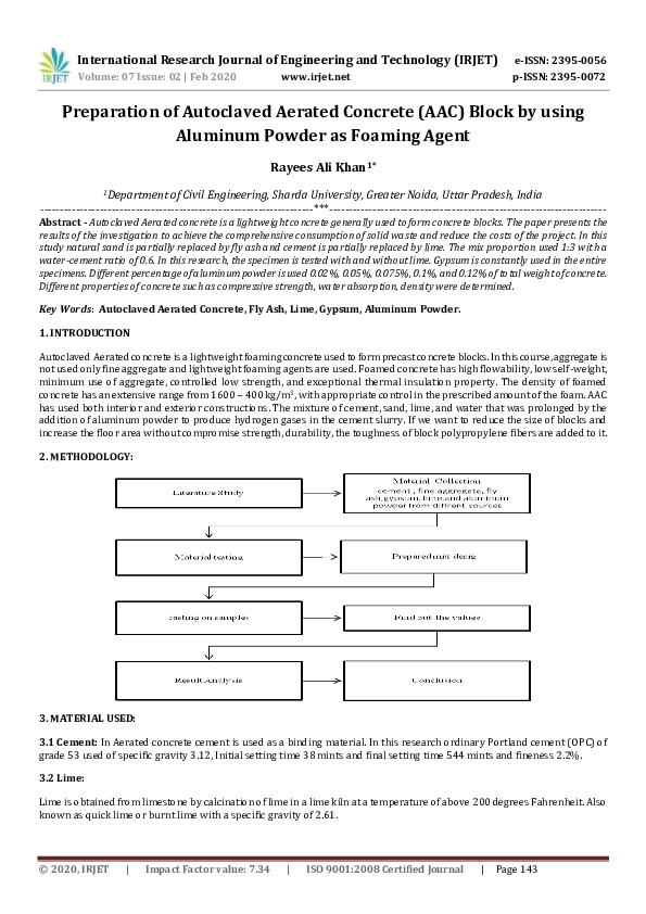 (PDF) IRJET- Preparation of Autoclaved Aerated Concrete (AAC) Block by ...