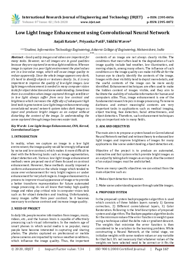 (PDF) IRJET- Low Light Image Enhancement using Convolutional Neural Network