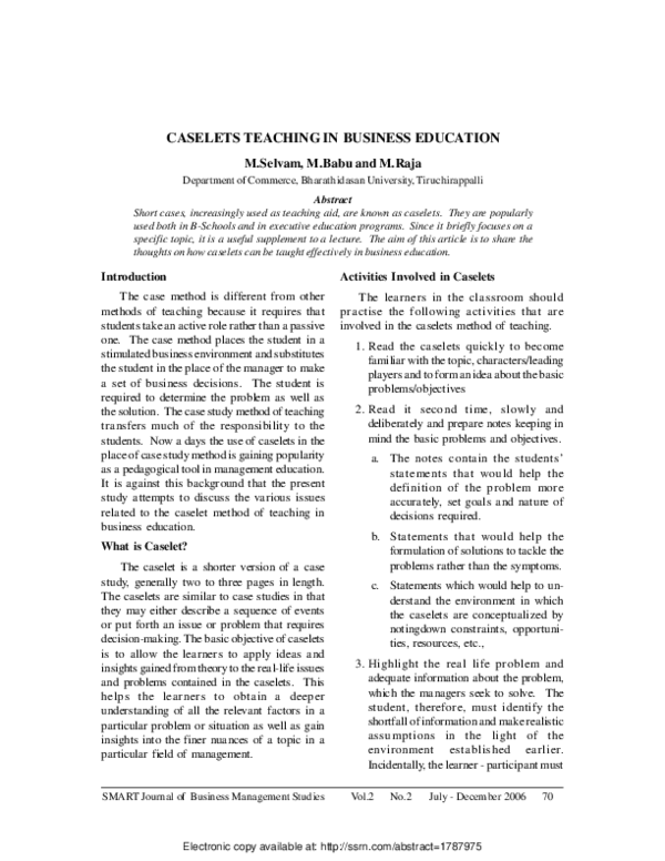 (PDF) CASELETS TEACHING IN BUSINESS EDUCATION