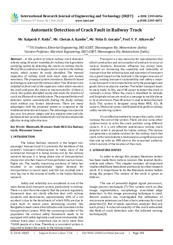 Pdf Irjet Automatic Detection Of Crack Fault In Railway Track
