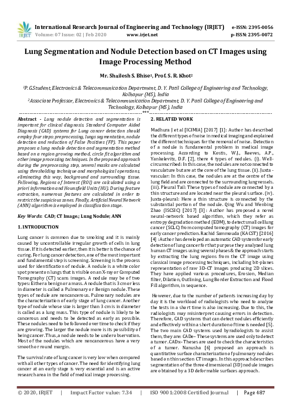 (PDF) IRJET- Lung Segmentation and Nodule Detection based on CT Images using Image Processing Method