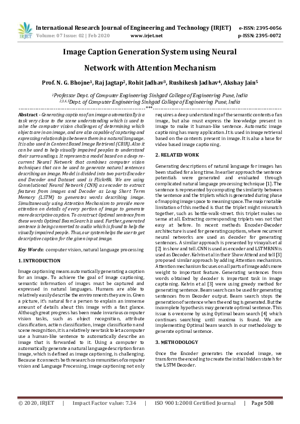 (PDF) IRJET- Image Caption Generation System using Neural Network with ...