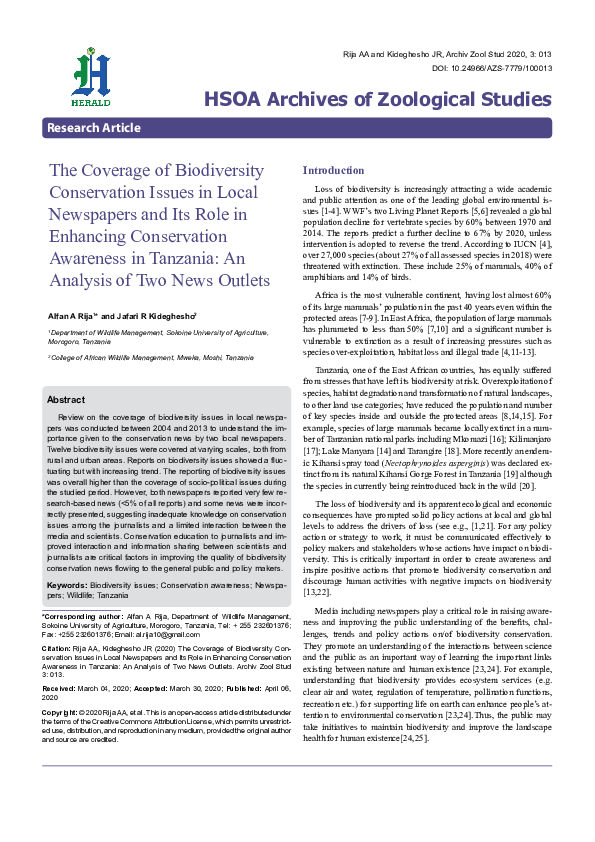 (PDF) The Coverage of Biodiversity Conservation Issues in Local ...