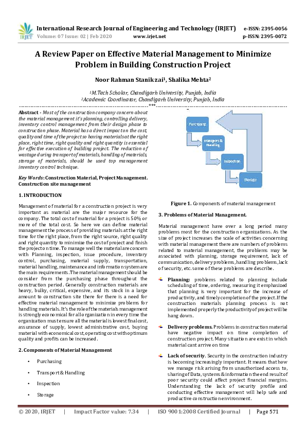(PDF) IRJET- A Review Paper on Effective Material Management to ...