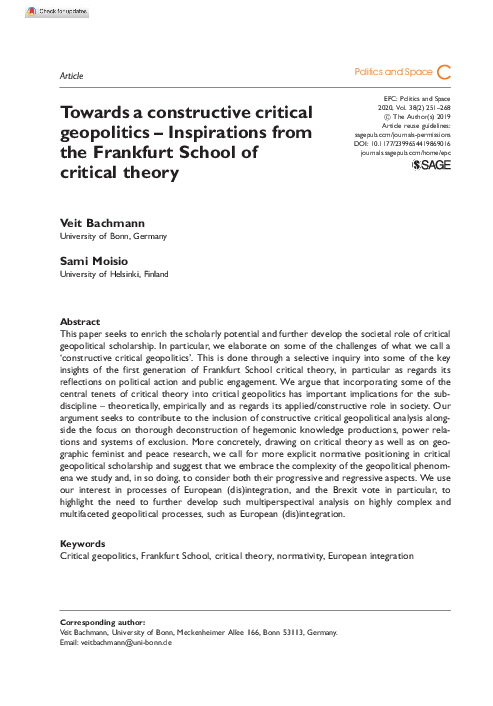 (PDF) Towards a constructive critical geopolitics: Inspirations from ...