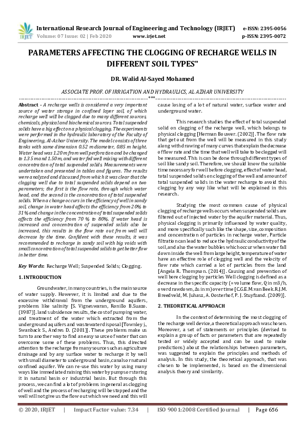 (PDF) IRJET- PARAMETERS AFFECTING THE CLOGGING OF RECHARGE WELLS IN ...