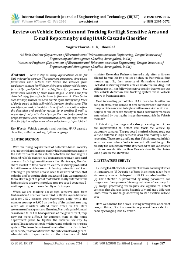 (PDF) IRJET- Review on Vehicle Detection and Tracking for High Sensitive Area and E-mail ...