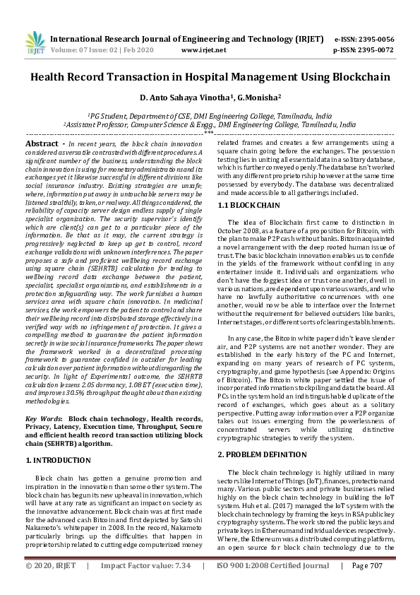(PDF) IRJET- Health Record Transaction in Hospital Management Using ...