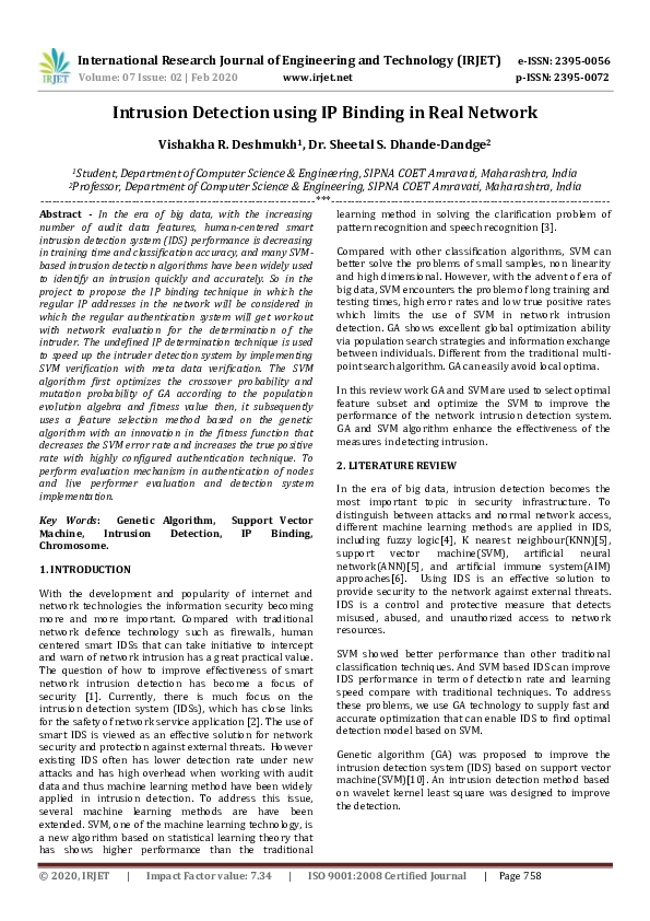 Pdf Irjet Intrusion Detection Using Ip Binding In Real Network