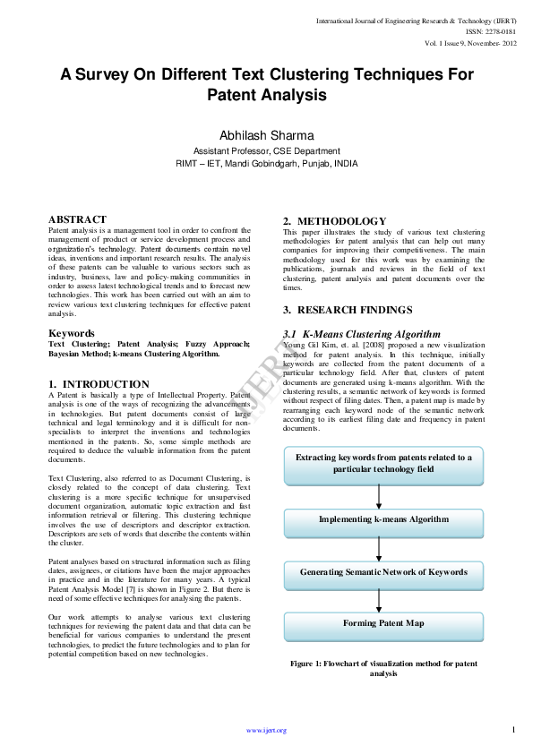 Pdf Ijert A Survey On Different Text Clustering Techniques For Patent Analysis