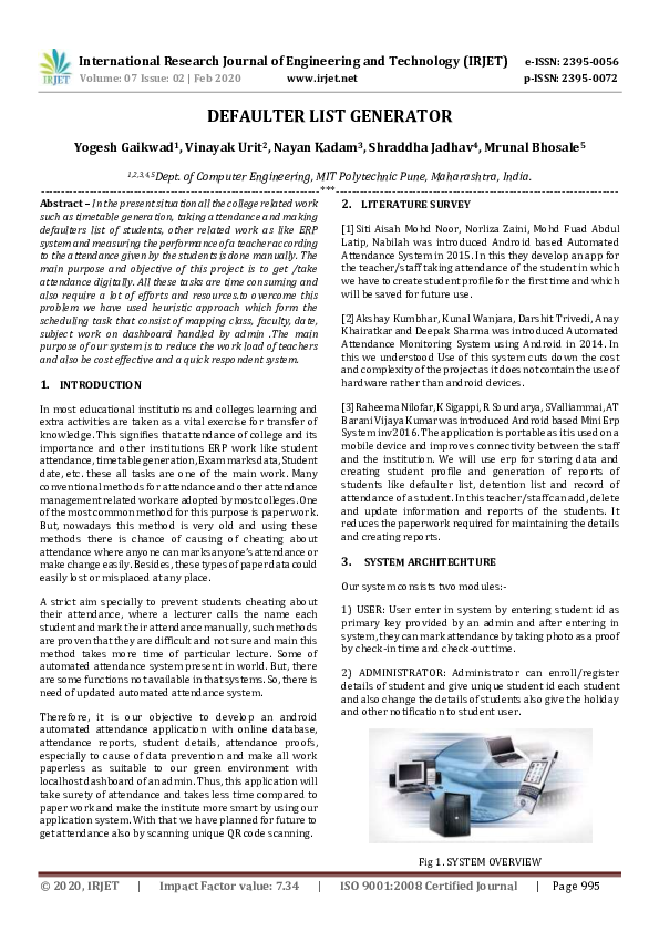 (PDF) IRJET- DEFAULTER LIST GENERATOR