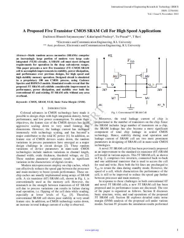 (PDF) IJERT-A Proposed Five Transistor CMOS SRAM Cell For High Speed ...