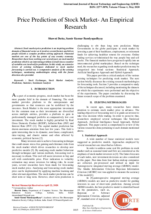 (PDF) Price Prediction of Stock Market An Empirical Research