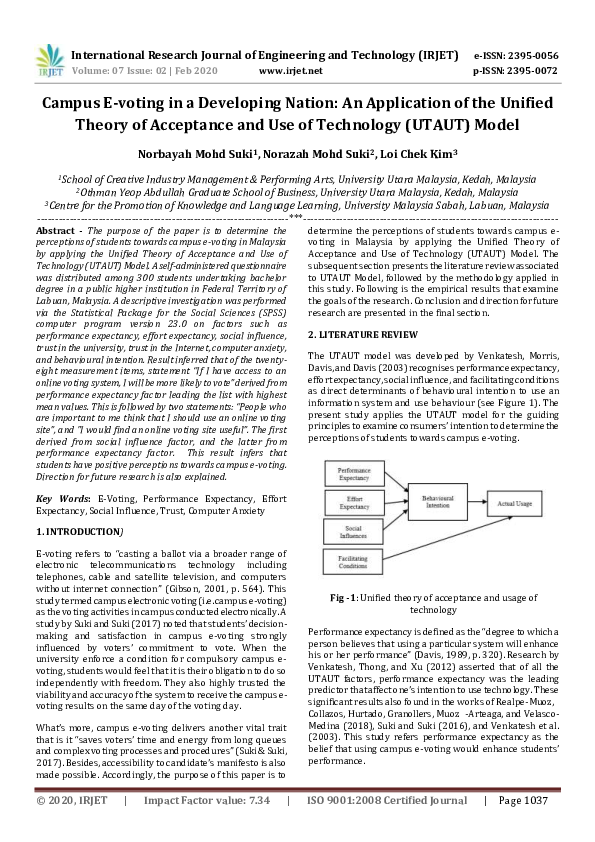 (PDF) IRJET- Campus E-voting in a Developing Nation: An Application of the Unified Theory of ...