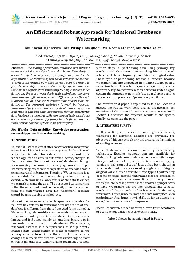 (PDF) Robust Watermarking for Relational Databases