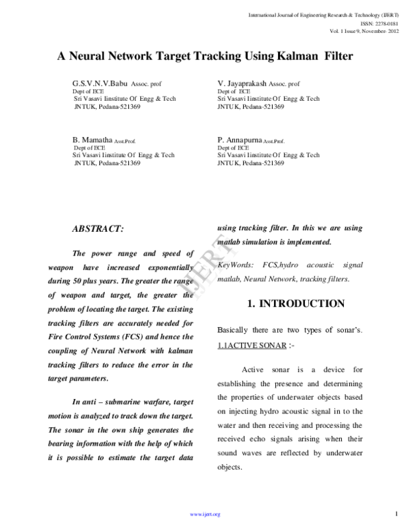 (PDF) IJERT-A Neural Network Target Tracking Using Kalman Filter