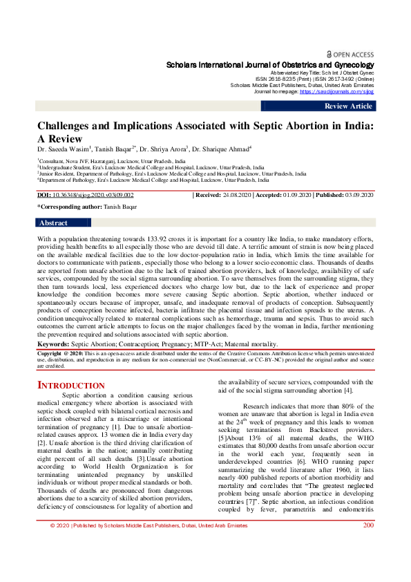 (PDF) Challenges and Implications Associated with Septic Abortion in ...