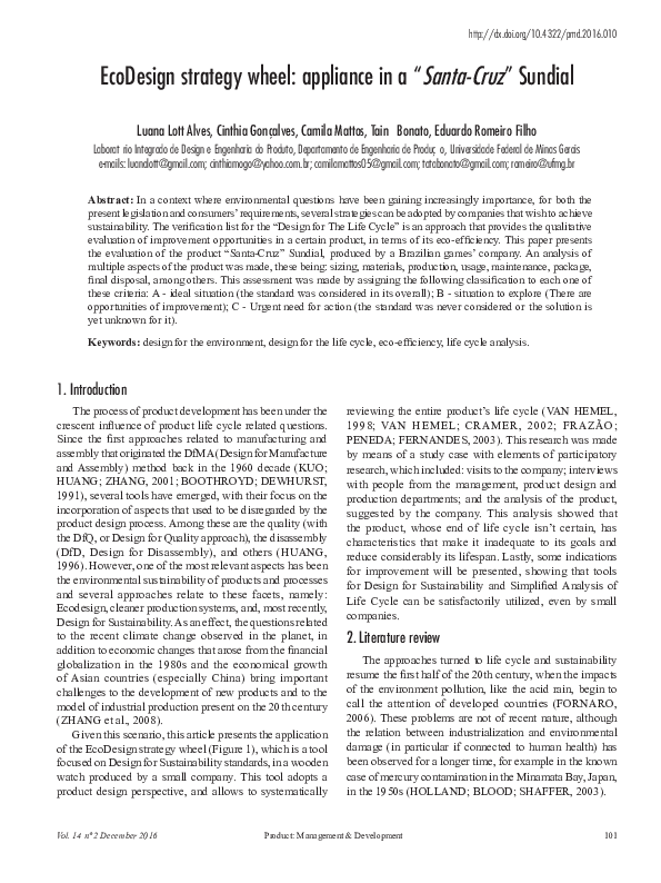 (PDF) EcoDesign strategy wheel: appliance in a "Santa-Cruz" Sundial
