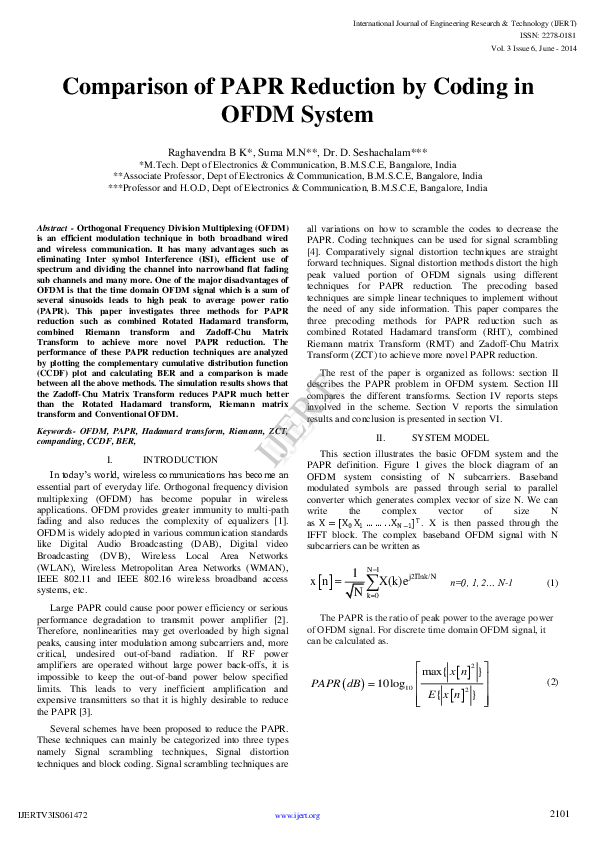 Pdf Irjet A Review Of Performance Analysis Of Ldpc Coded Papr Reduction Technique In Ofdm