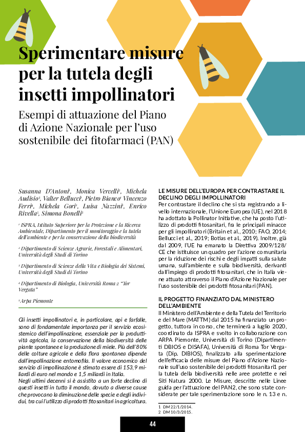 (PDF) Sperimentare misure per la tutela degli insetti impollinatori
