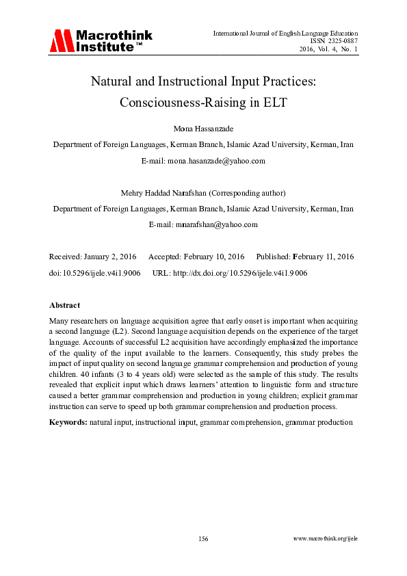 (PDF) Natural and Instructional Input Practices: Consciousness-Raising ...