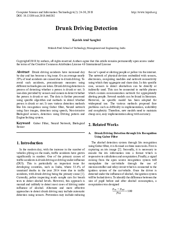 (PDF) Drunk Driving Detection
