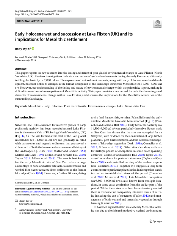 (PDF) Early Holocene wetland succession at Lake Flixton (UK) and its ...
