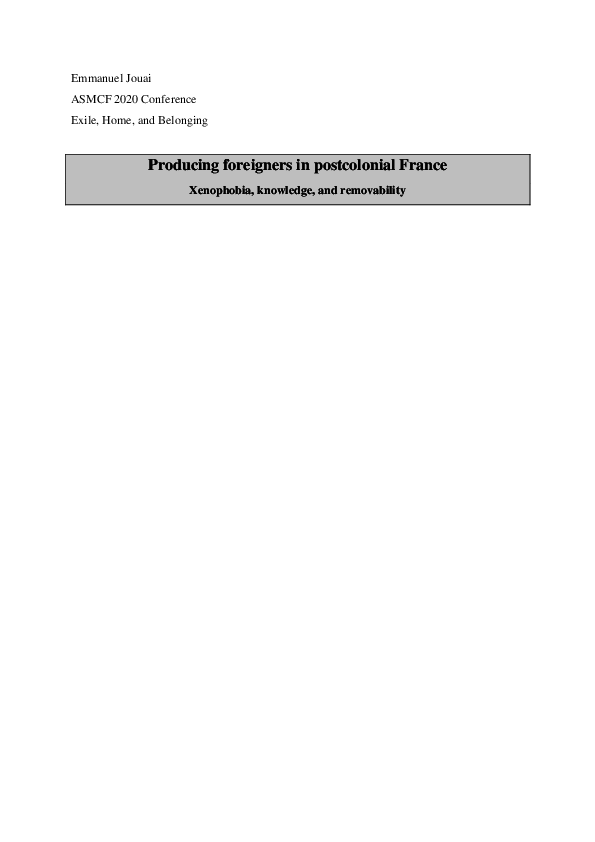 (PDF) Producing foreigners in postcolonial France: Xenophobia ...
