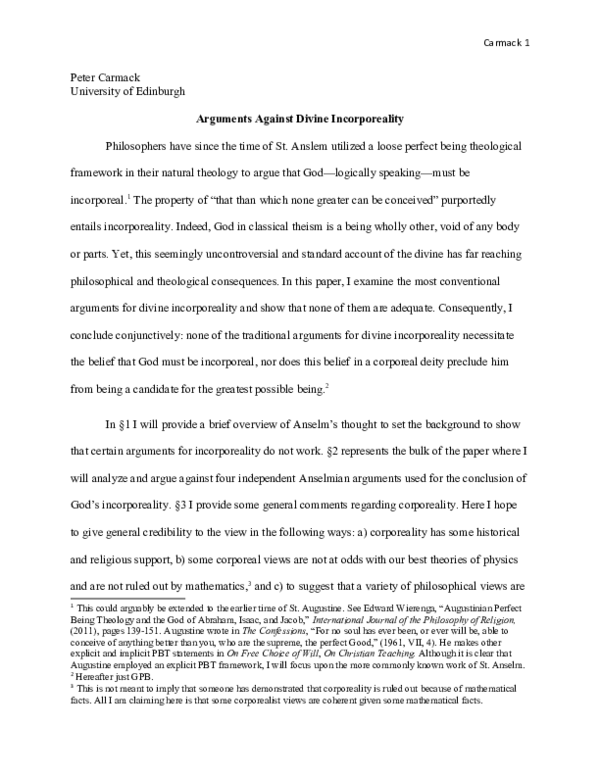 (DOC) Arguments Against Divine Incorporeality