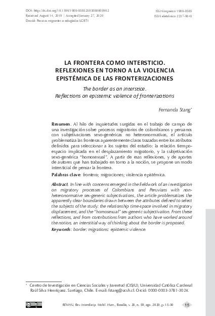 (PDF) La frontera como intersticio. Reflexiones en torno a la violencia epistémica de las ...