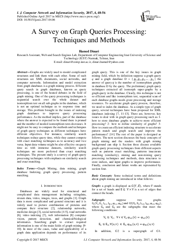 (PDF) A Survey on Graph Queries Processing: Techniques and Methods