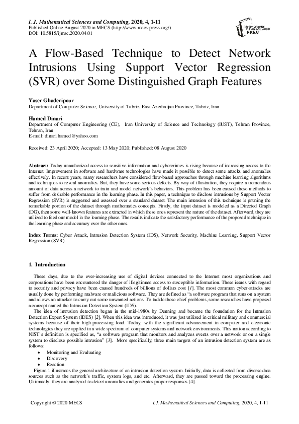 Pdf A Flow Based Technique To Detect Network Intrusions Using Support Vector Regression Svr