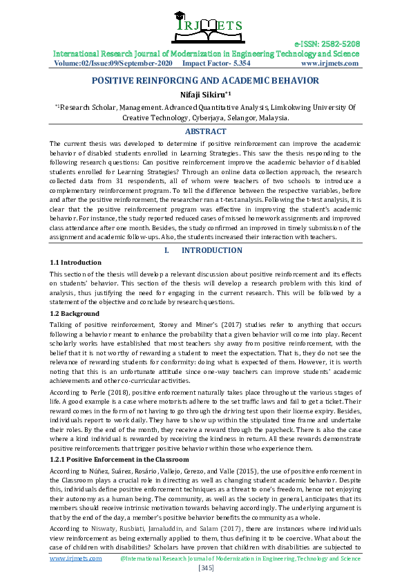 (PDF) POSITIVE REINFORCING AND ACADEMIC BEHAVIOR