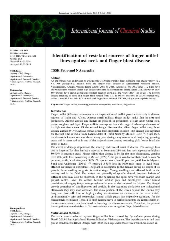 (PDF) Identification of resistant sources of finger millet lines ...
