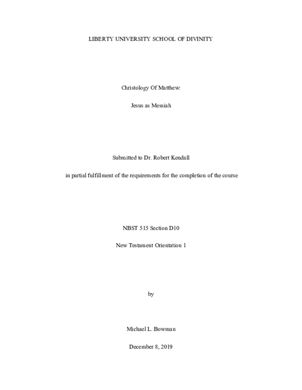 (DOC) Matthew Christology Paper