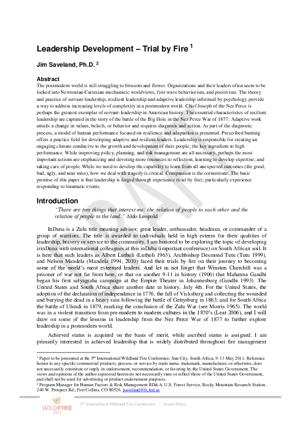 (PDF) Leadership Development - Trial by Fire