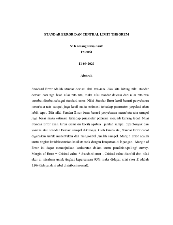 (DOC) STANDAR ERROR DAN CENTRAL LIMIT THEOREM