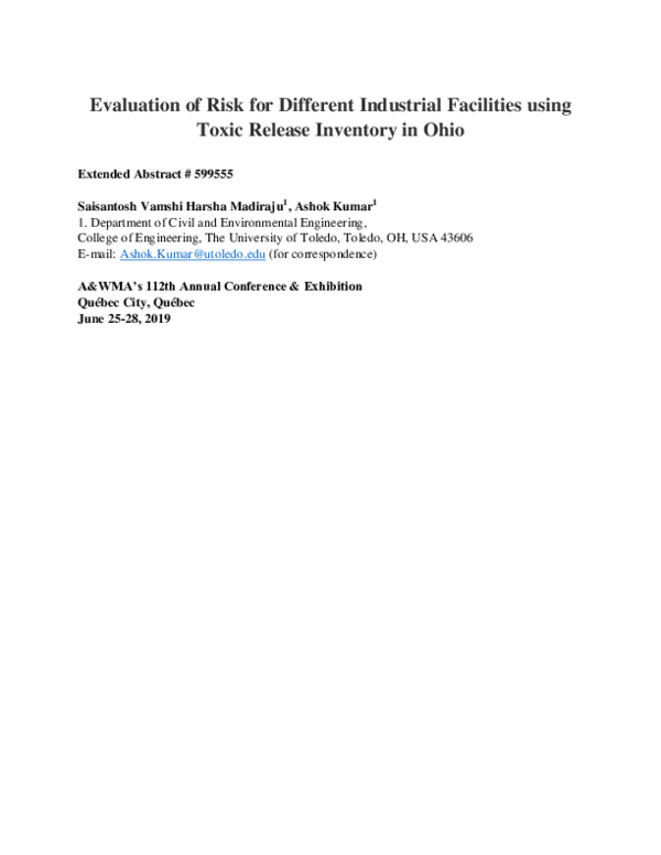 (PDF) Evaluation of Risk for Different Industrial Facilities using ...