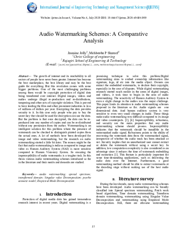 (PDF) Audio Watermarking Schemes: A Comparative Analysis