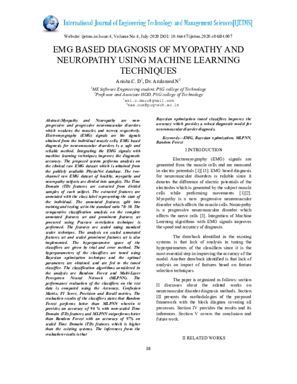 (PDF) EMG BASED DIAGNOSIS OF MYOPATHY AND NEUROPATHY USING MACHINE ...