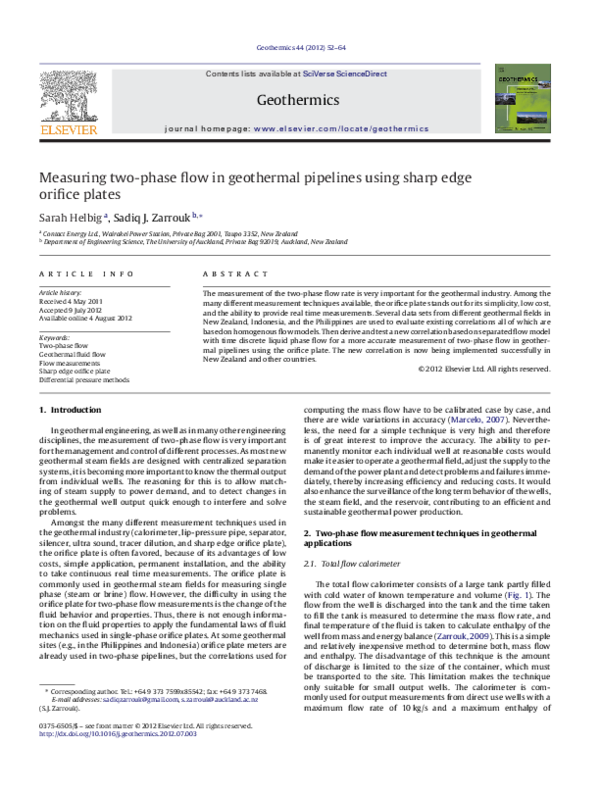 (PDF) Measuring two-phase flow in geothermal pipelines using sharp edge ...