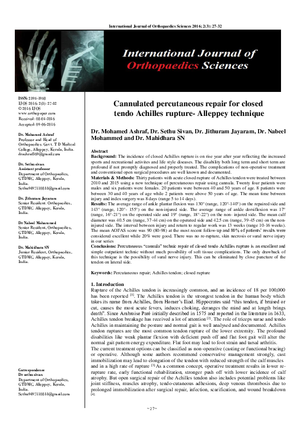 (PDF) Cannulated percutaneous repair for closed tendo Achilles rupture ...