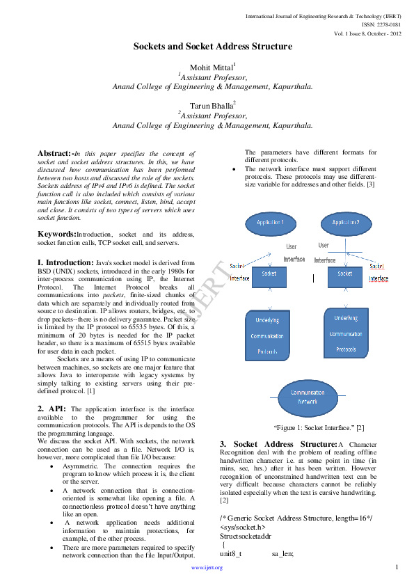 (PDF) IJERT-Sockets and Socket Address Structure | IJERT Journal ...