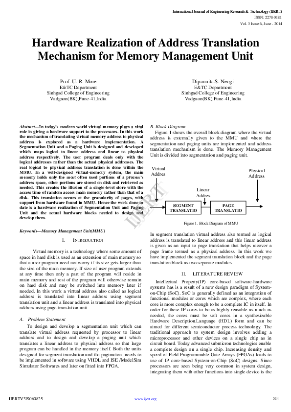 (PDF) IJERT-Hardware Realization of Address Translation Mechanism for ...