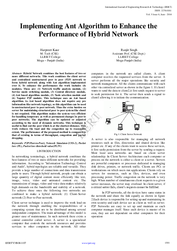 Pdf Ijert Implementing Ant Algorithm To Enhance The Performance Of Hybrid Network Ijert