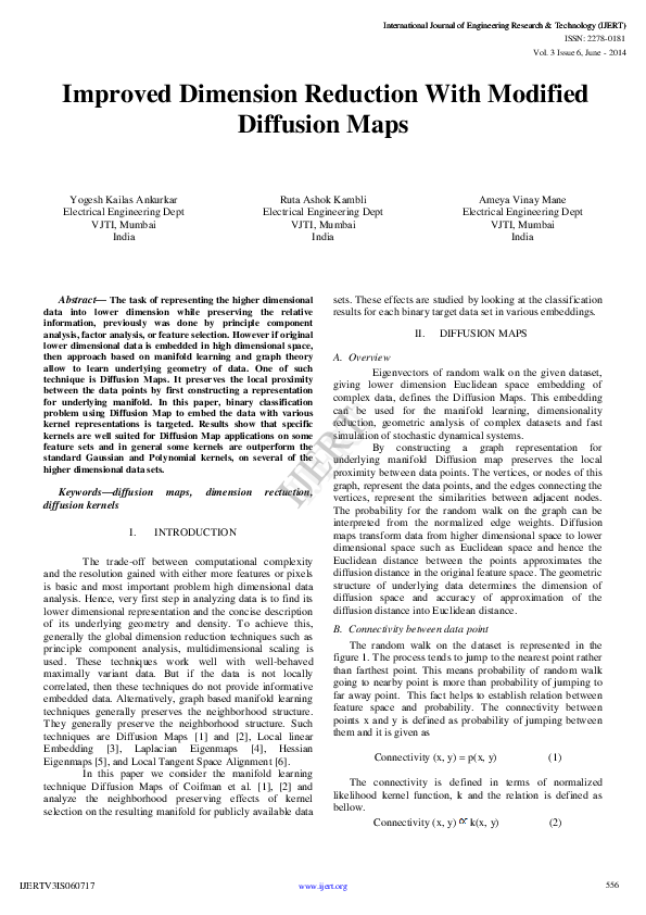(PDF) IJERT-Improved Dimension Reduction With Modified Diffusion Maps