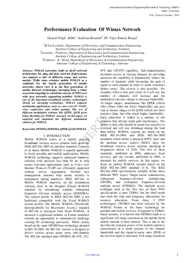 (PDF) IJERT-Performance Evaluation Of Wimax Network